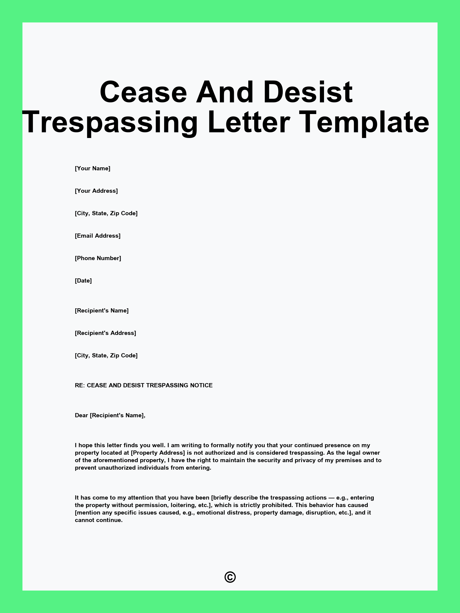Cease And Desist Trespassing Letter Template