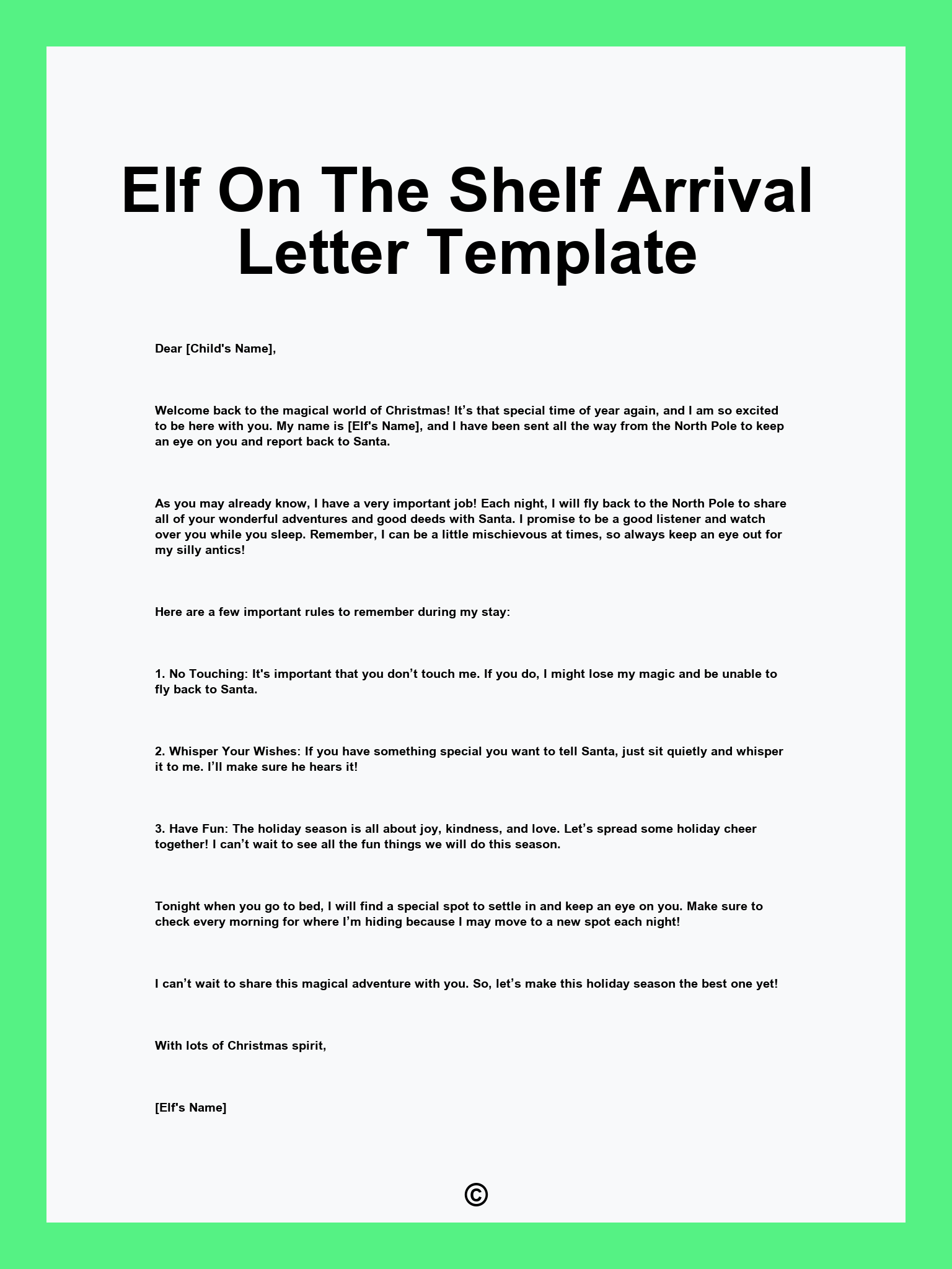 Elf On The Shelf Arrival Letter Template