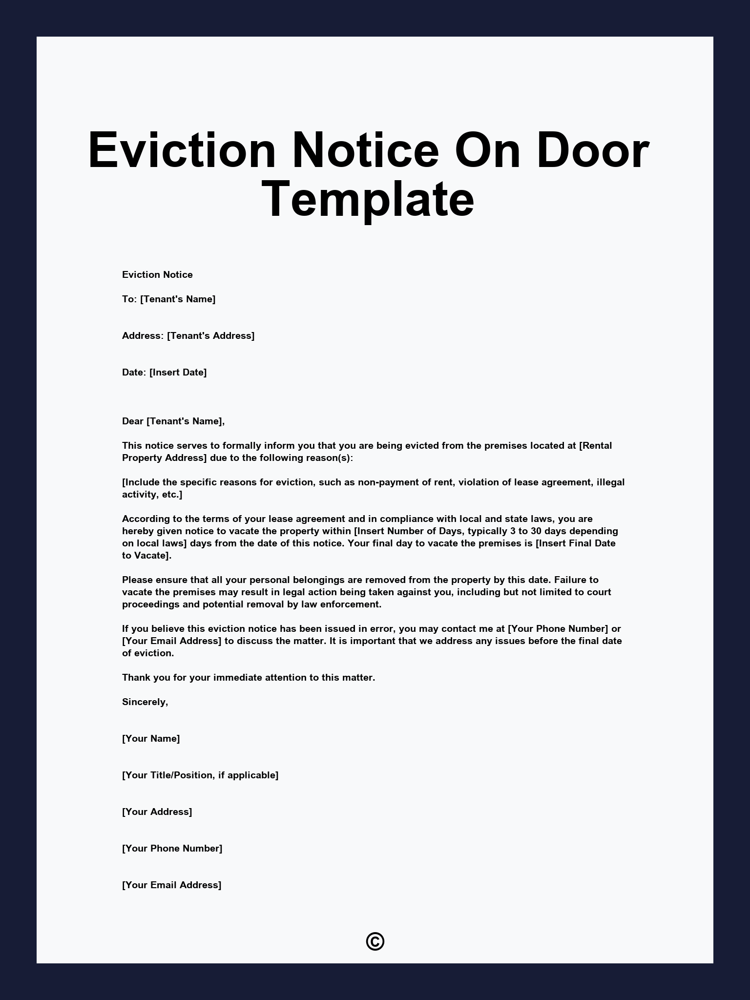 Eviction Notice On Door Template