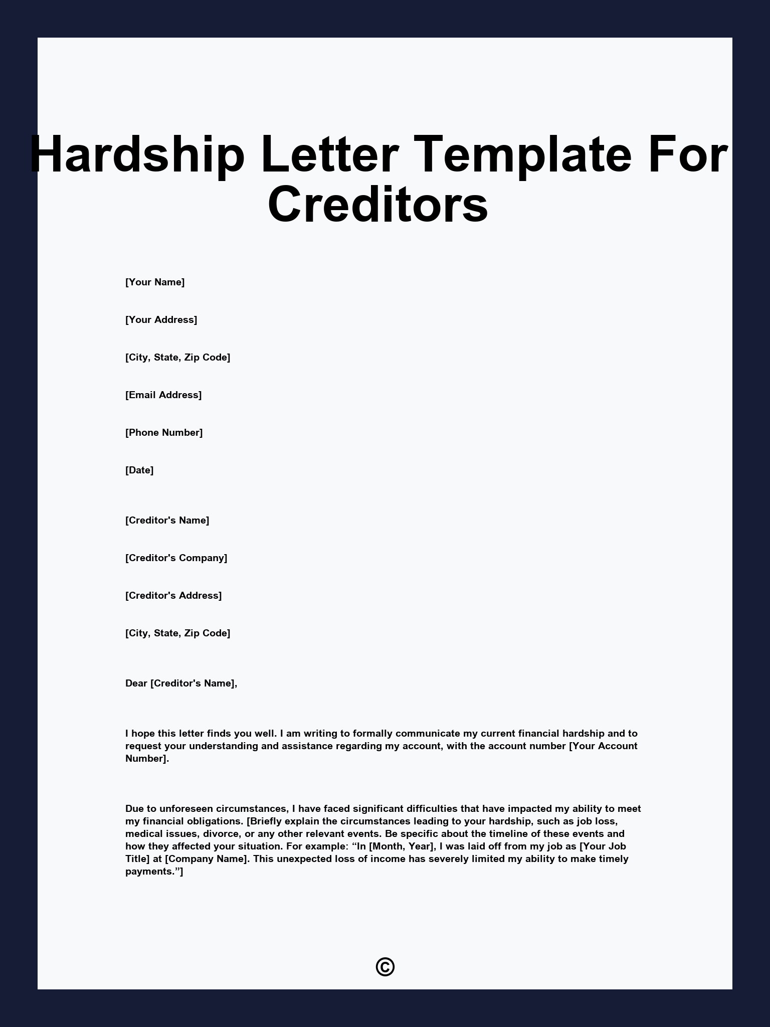 Hardship Letter Template For Creditors