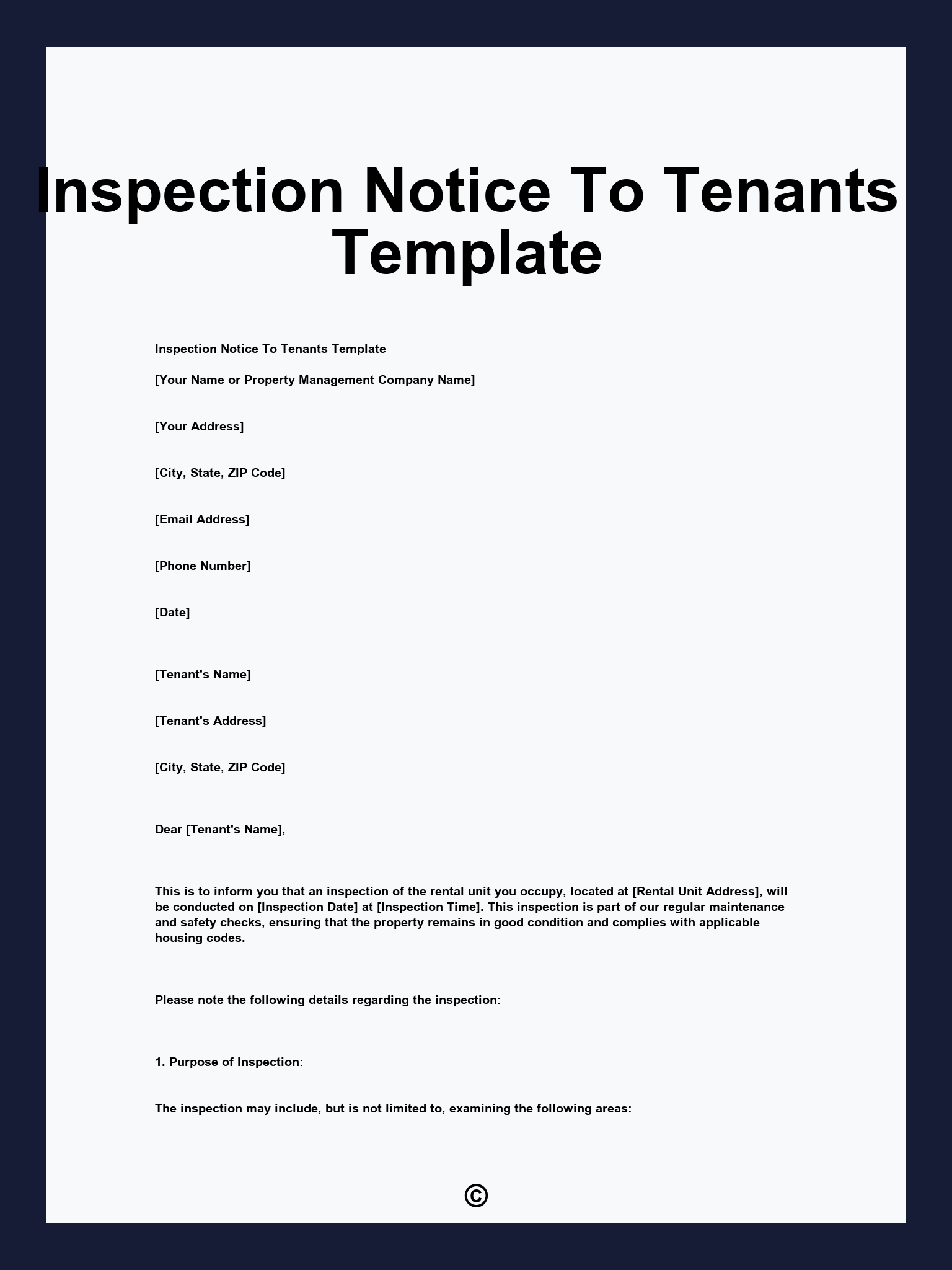 Inspection Notice To Tenants Template