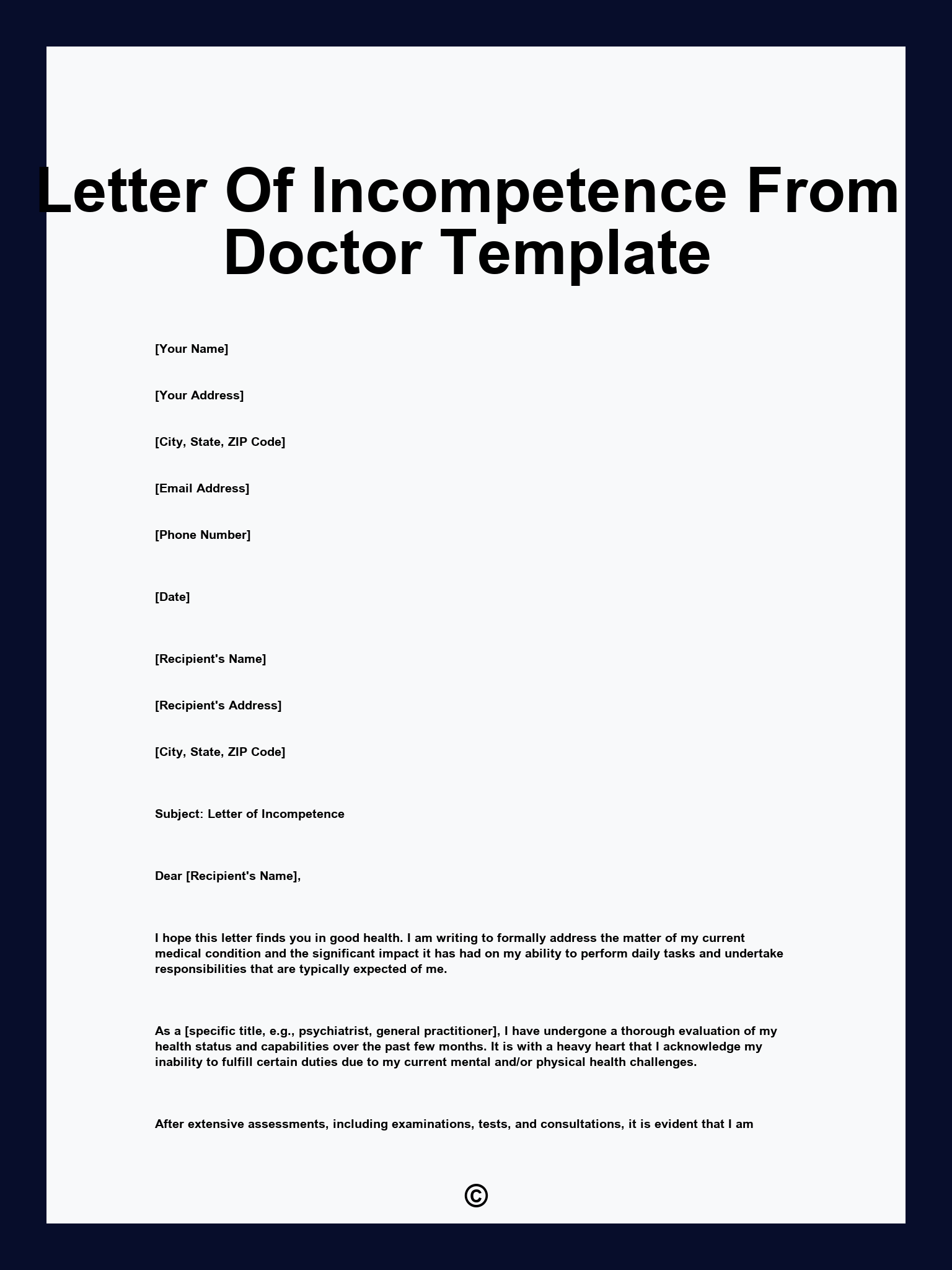 Letter Of Incompetence From Doctor Template
