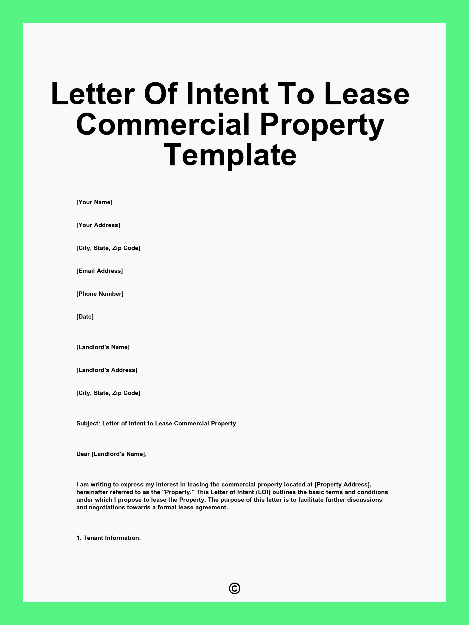Letter Of Intent To Lease Commercial Property Template