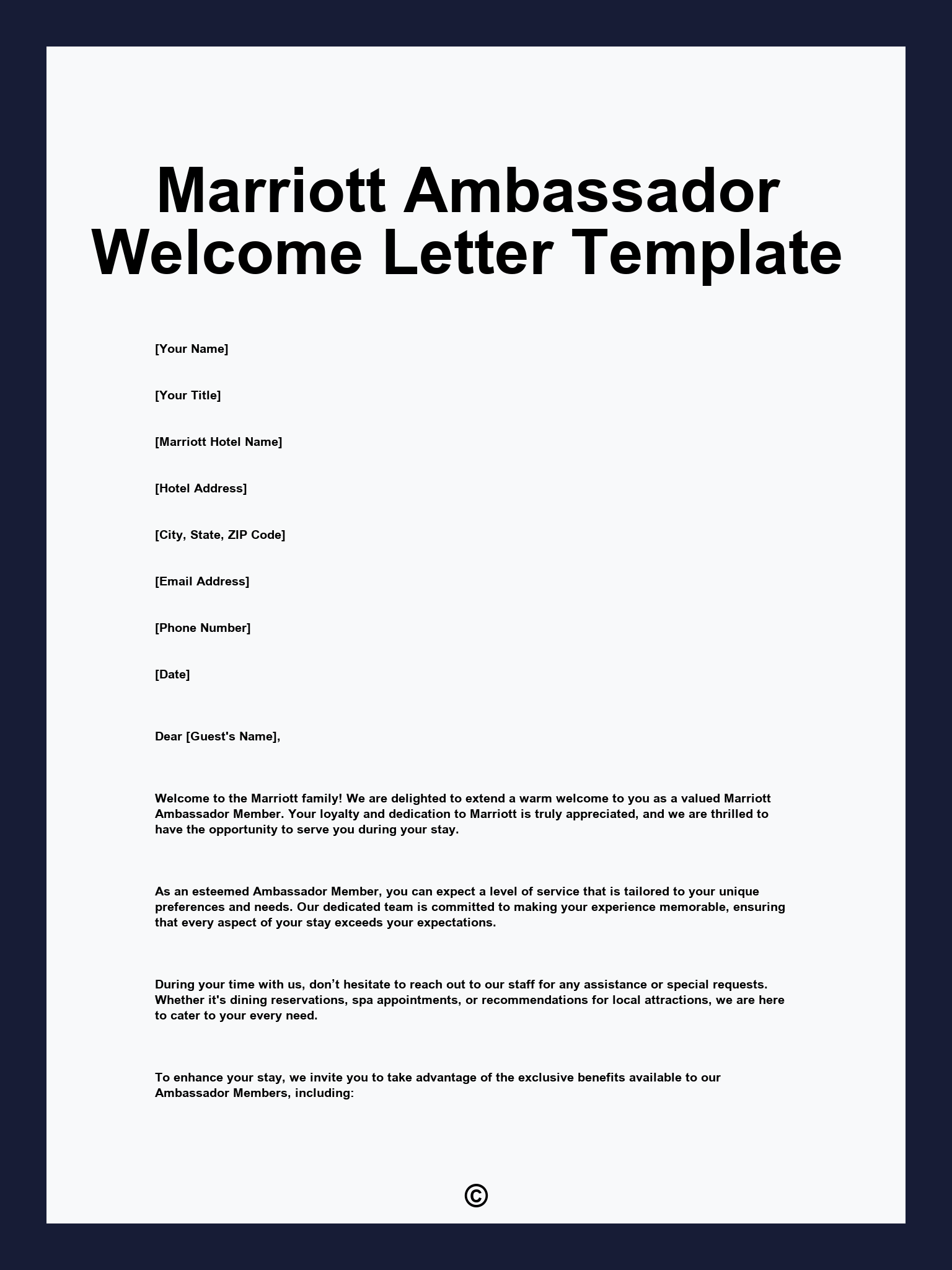 Marriott Ambassador Welcome Letter Template