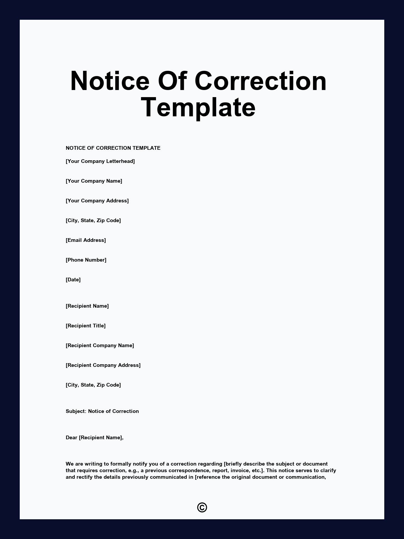 Notice Of Correction Template