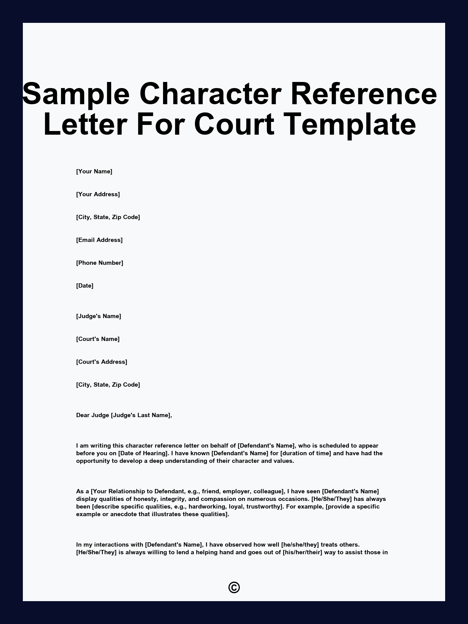 Sample Character Reference Letter For Court Template