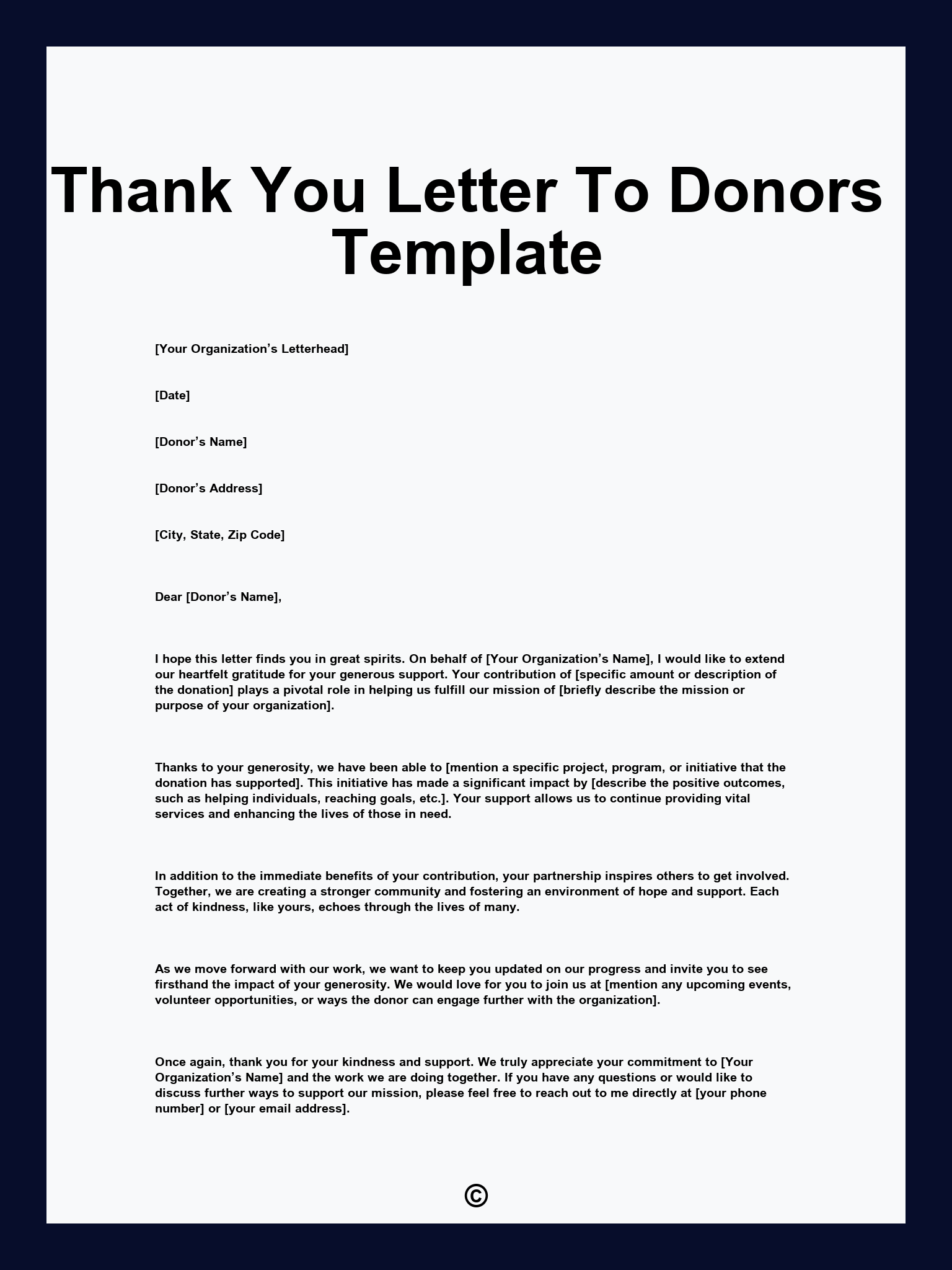 Thank You Letter To Donors Template